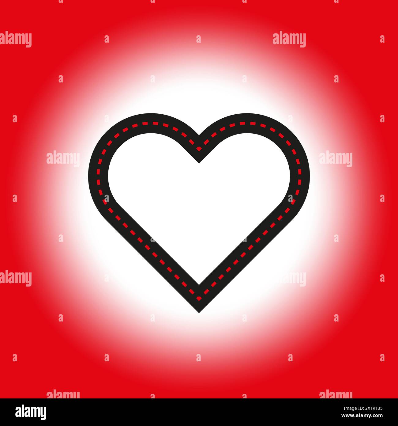 Heart icon with dashed outline. Red and white gradient background. Love ...