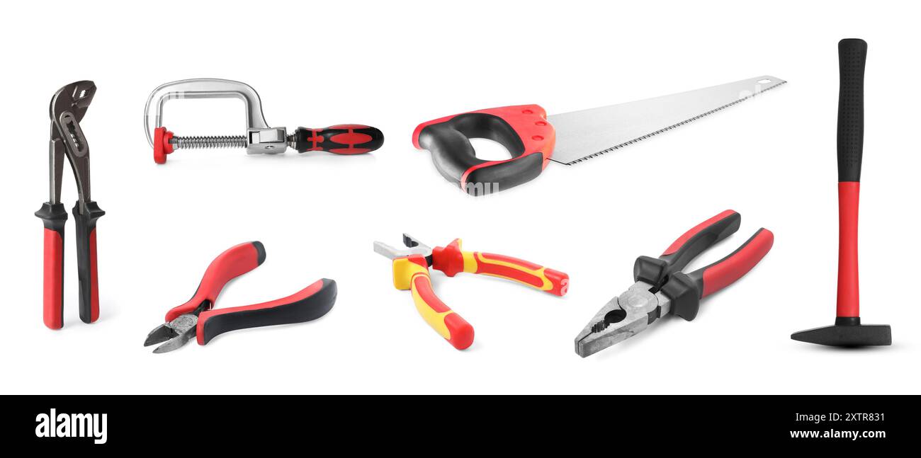 Set of different construction tools on white background Stock Photo - Alamy