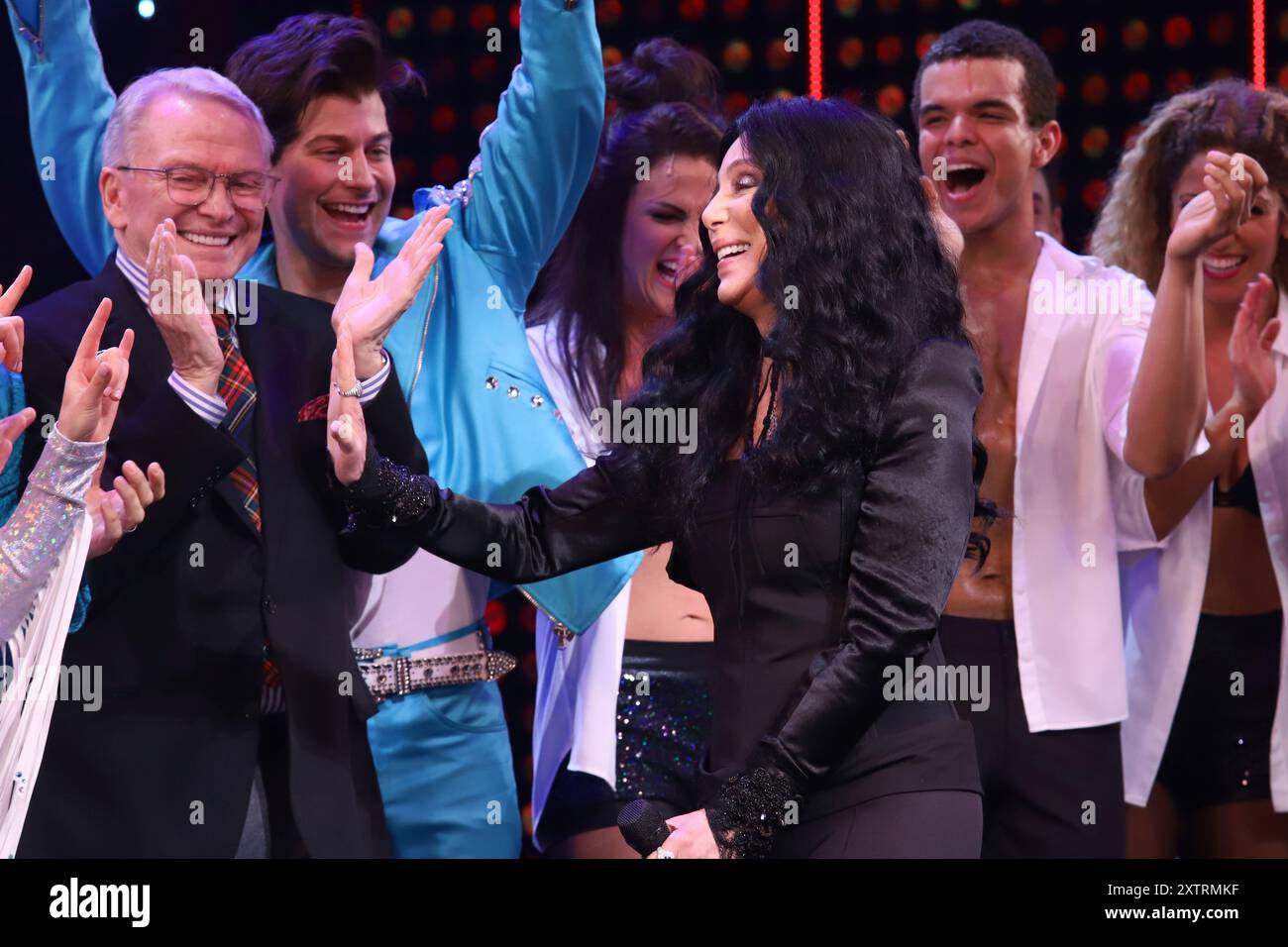 Cher appears on stage during the opening night curtain call for "The ...