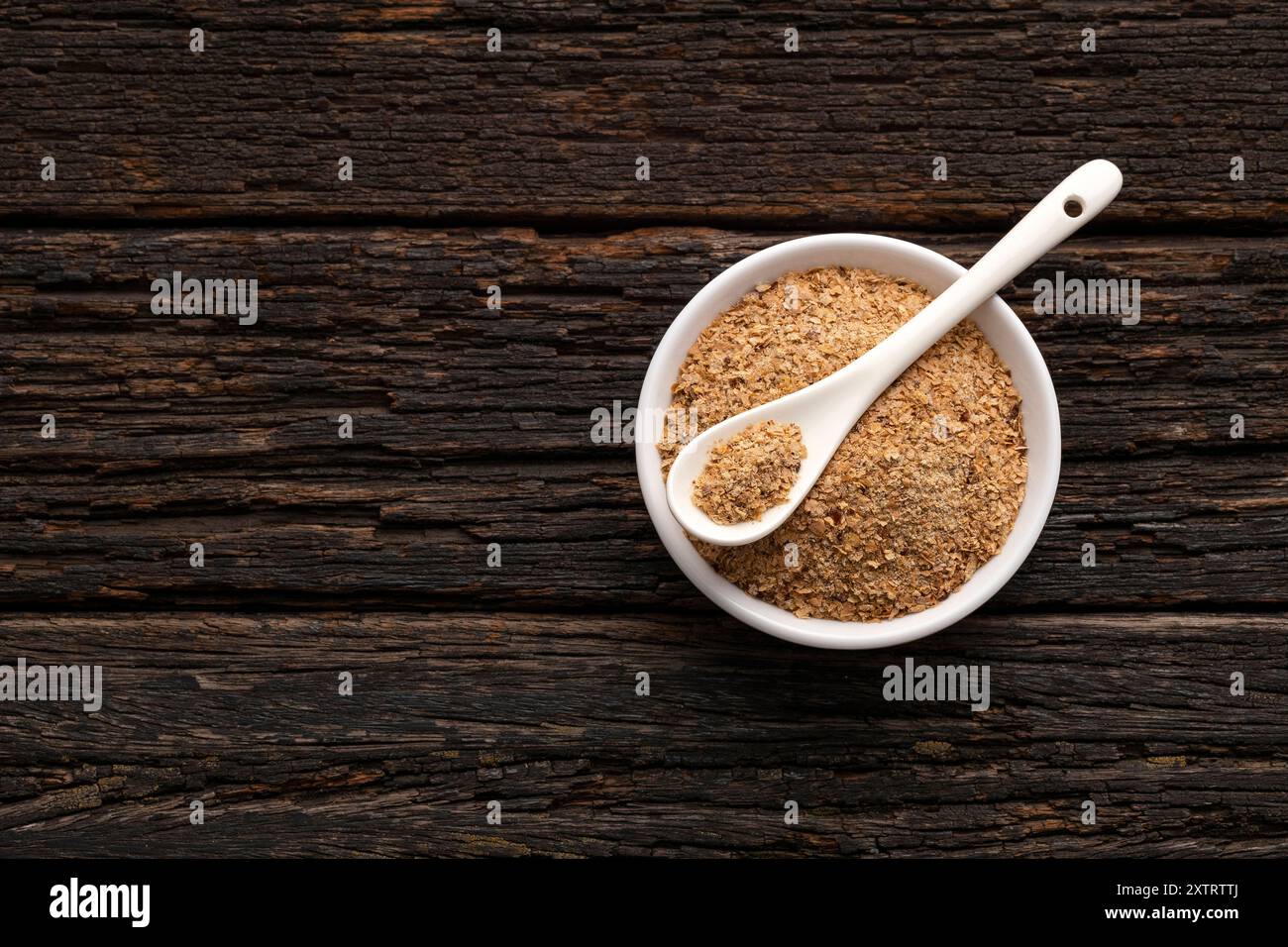 Soy fiber powdered food with psyllium fiber for colon cleansing in bowl ...