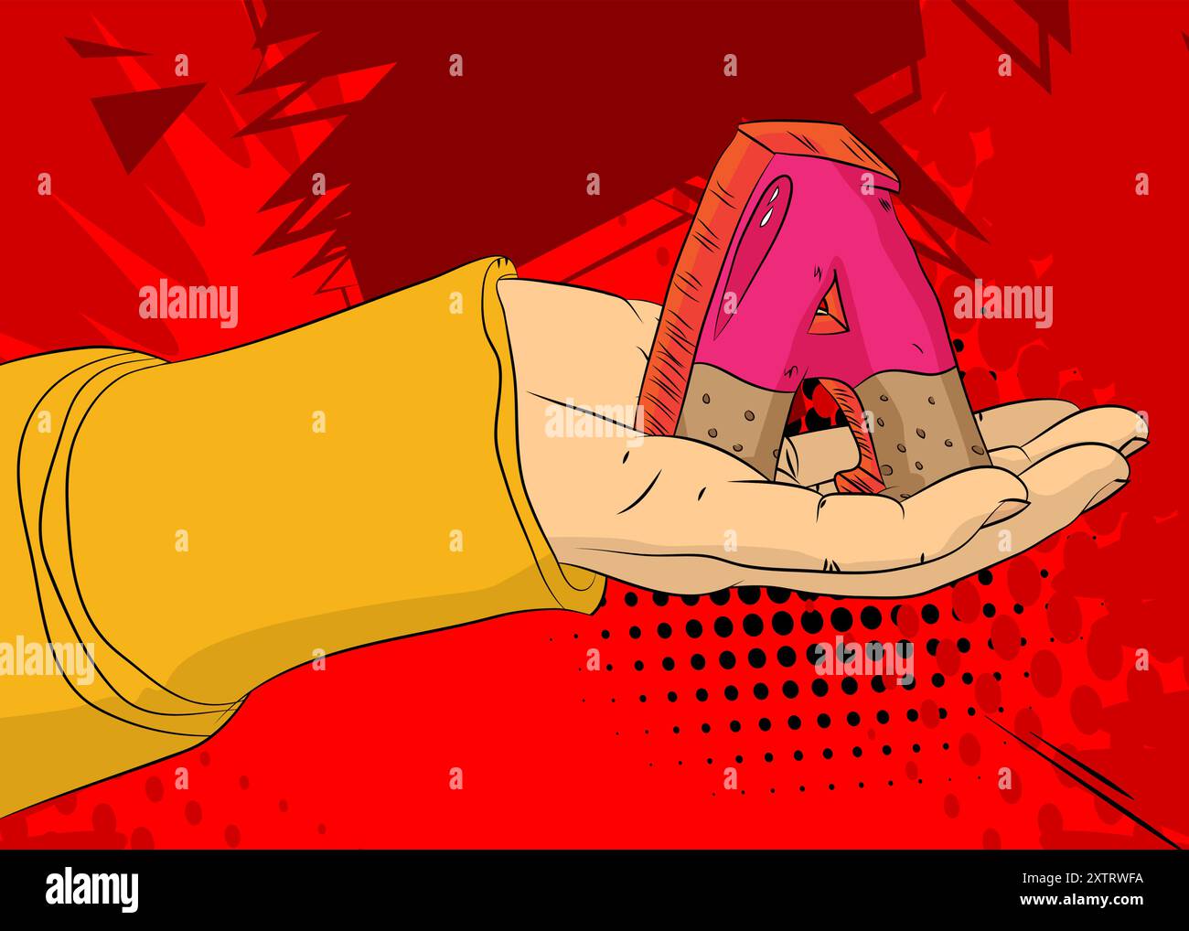 Cartoon, comic book human hands holding letter A. Retro vector comics ...