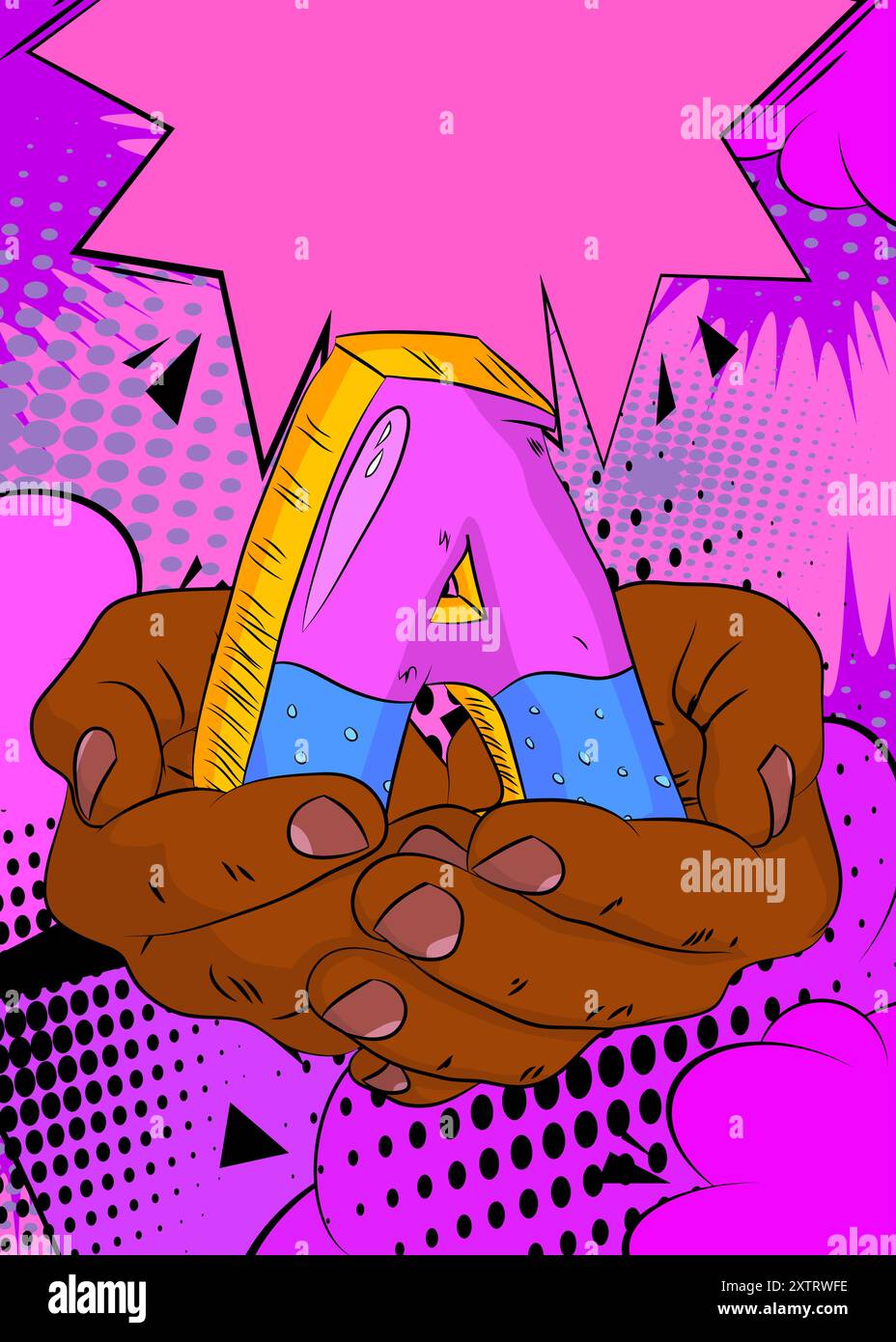 Cartoon, comic book human hands holding letter A. Retro vector comics ...