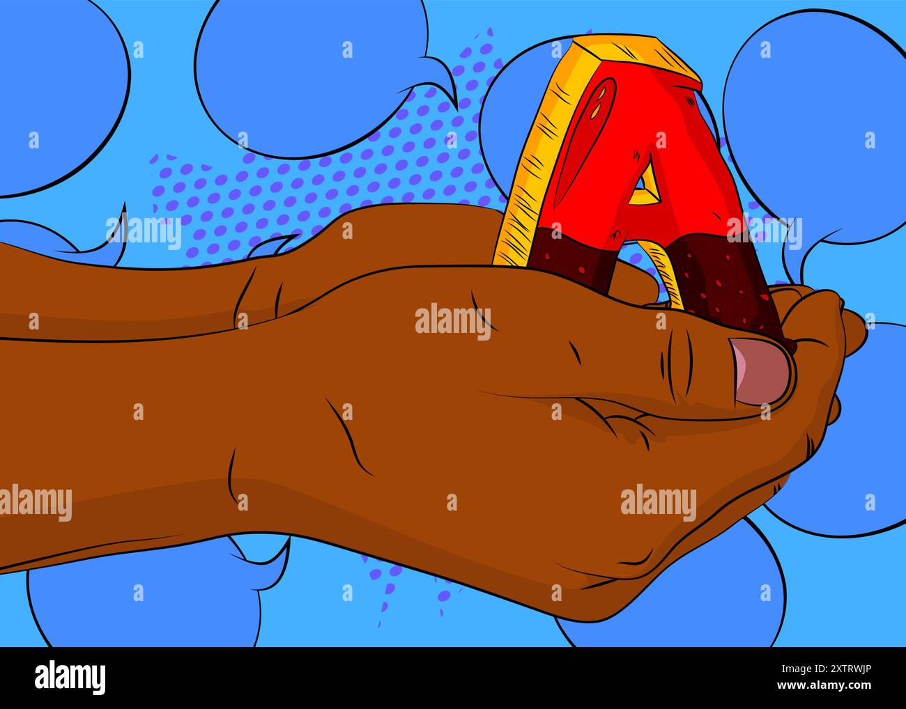 Cartoon, comic book human hands holding letter A. Retro vector comics ...