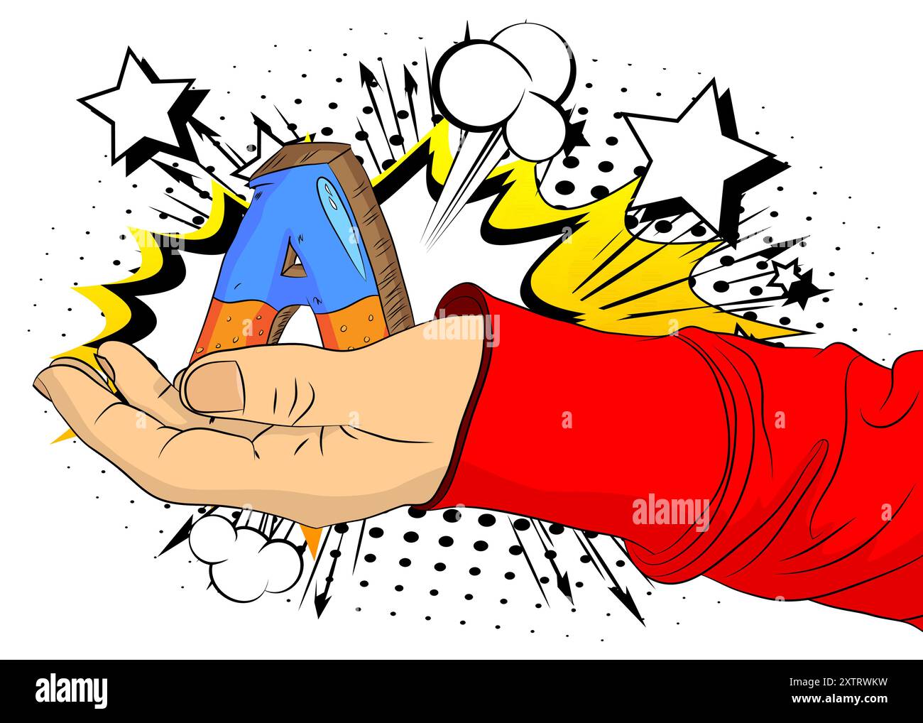 Cartoon, comic book human hands holding letter A. Retro vector comics ...