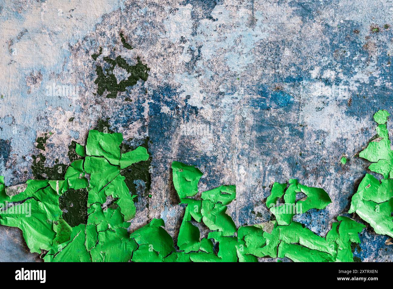 Green Peeling Off Paint Layer On An Old Grunge Colorful Concrete Wall ...