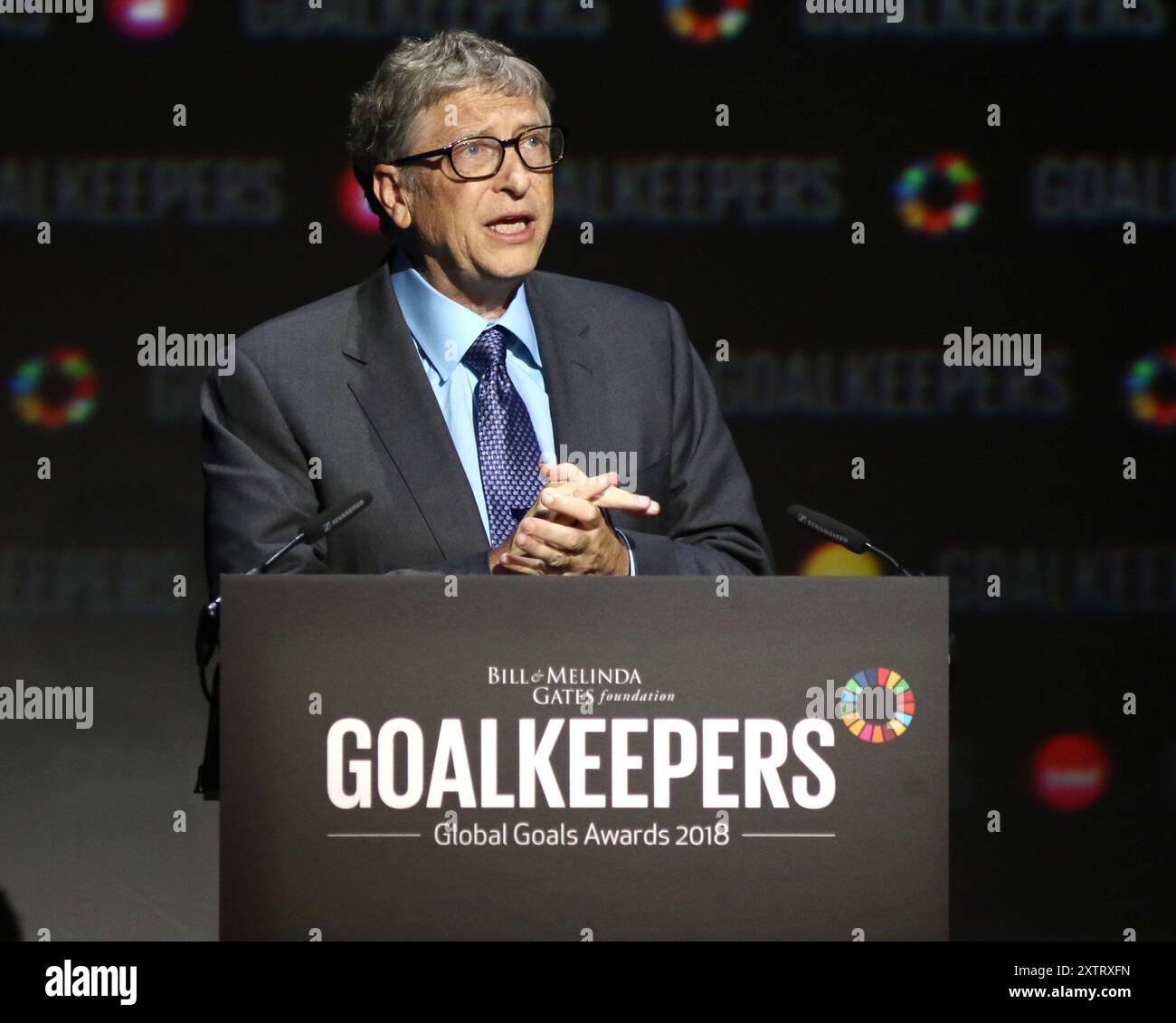 Bill Gates speaks during the Goalkeepers Global Goals Awards at Jazz at ...