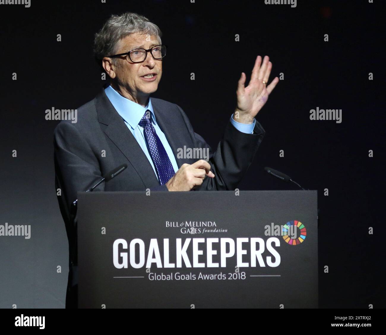 Bill Gates speaks during the Goalkeepers Global Goals Awards at Jazz at ...