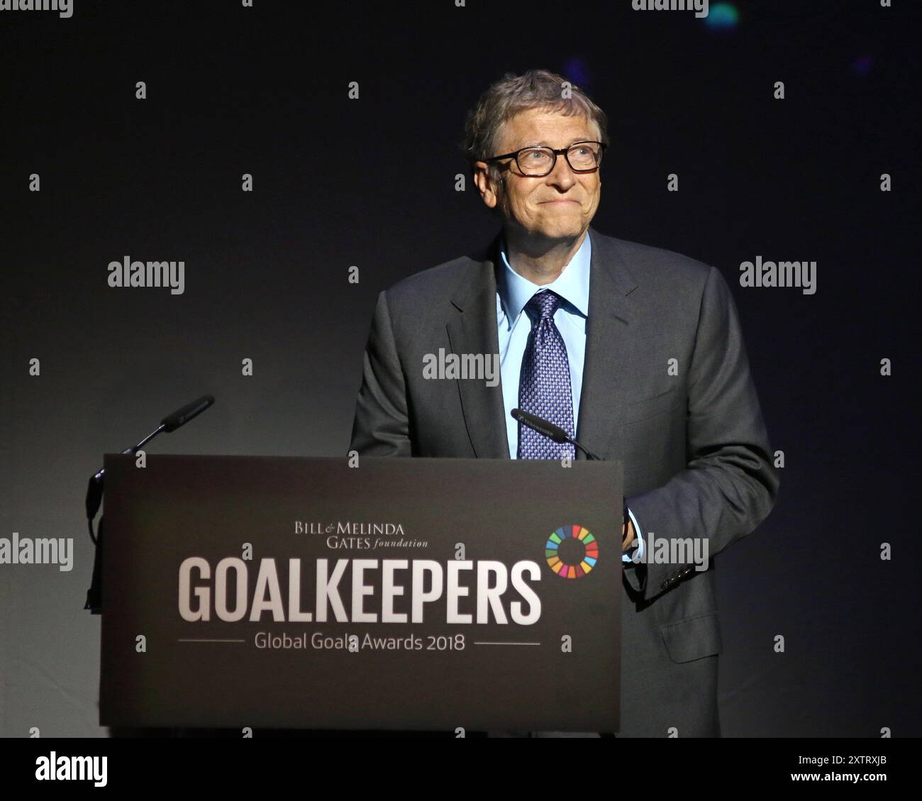 Bill Gates speaks during the Goalkeepers Global Goals Awards at Jazz at ...