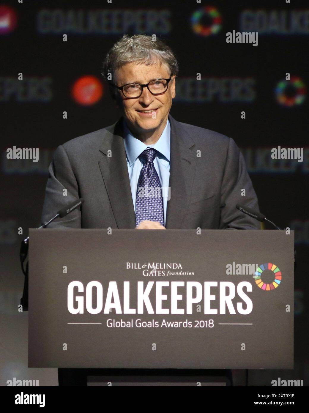 Bill Gates speaks during the Goalkeepers Global Goals Awards at Jazz at ...