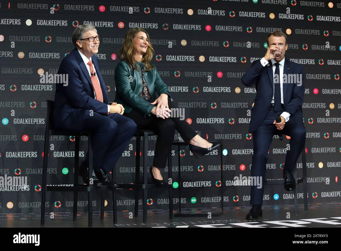 Bill Gates, Melinda Gates and President Emmanuel Macron speak at the ...