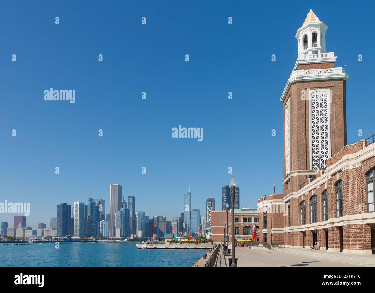 The Navy pier and the skyline with Modern Architecture Tower Buildings ...