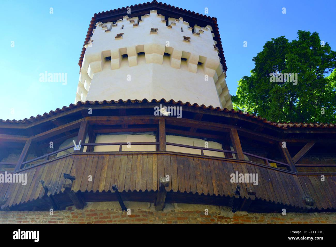 Architecture in the Old Town of Sibiu: view from the bottom up of the ...