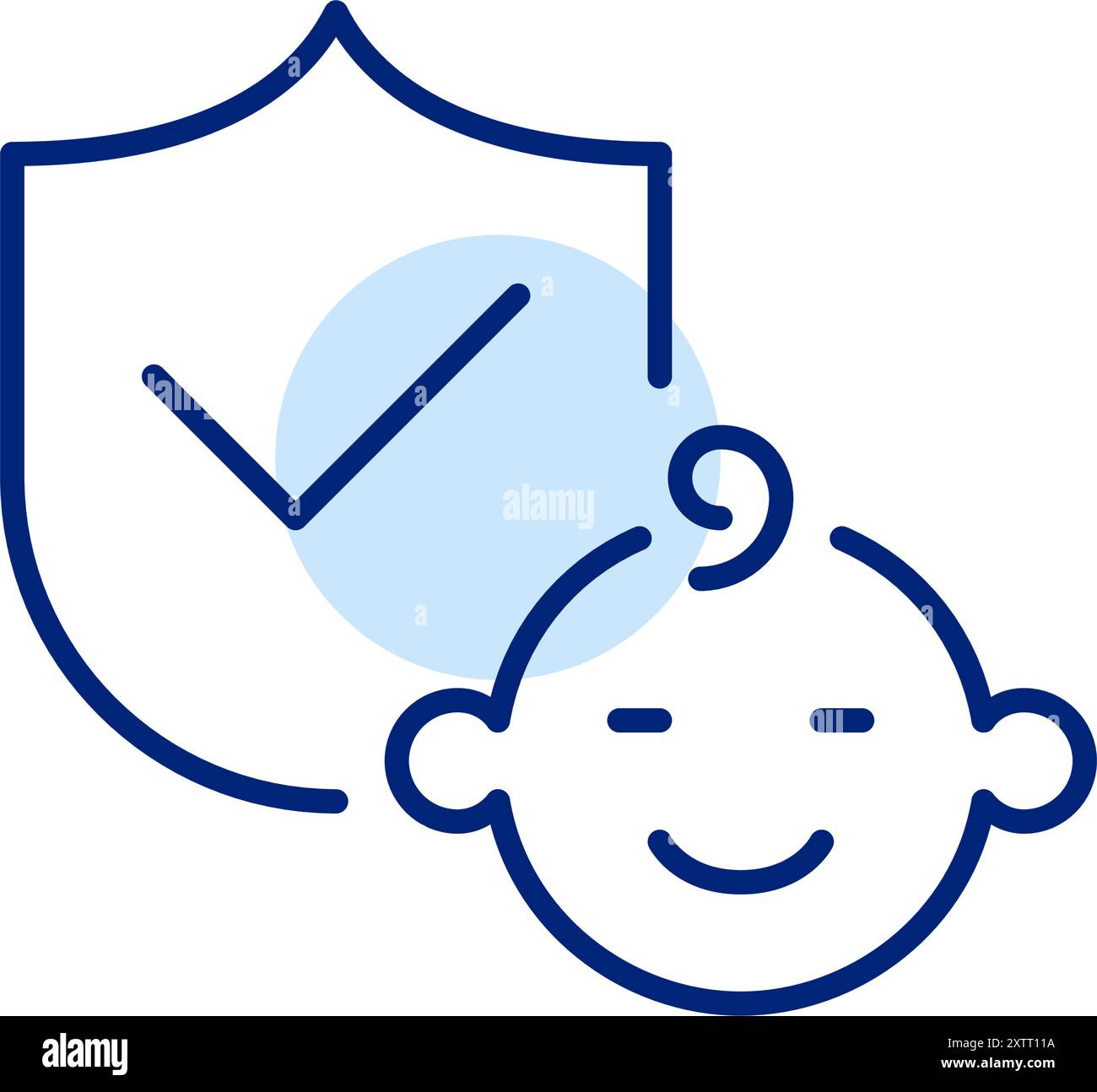 Security shield with checkmark and smiling baby face. Infant-friendly ...