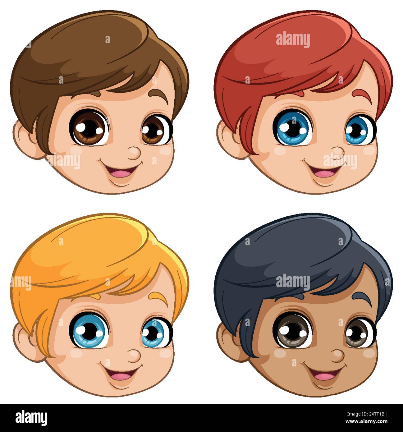 Four smiling cartoon kids with different hair colors Stock Vector Image ...