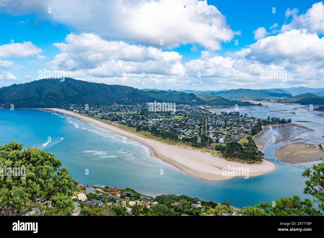 The view of the coastal village of Pauanui from the top of Mount Paku ...