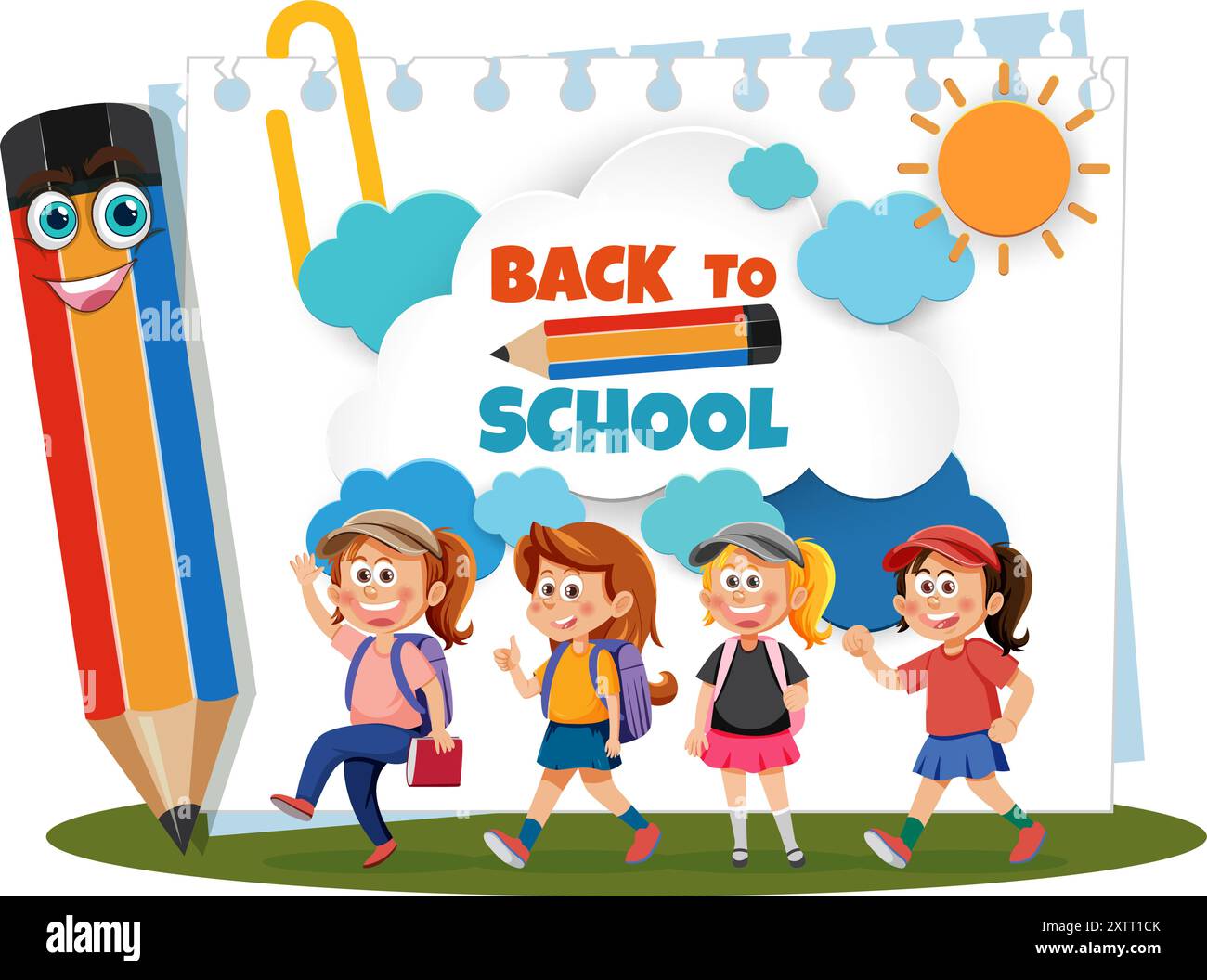 Children walking to school with backpacks Stock Vector Image & Art - Alamy