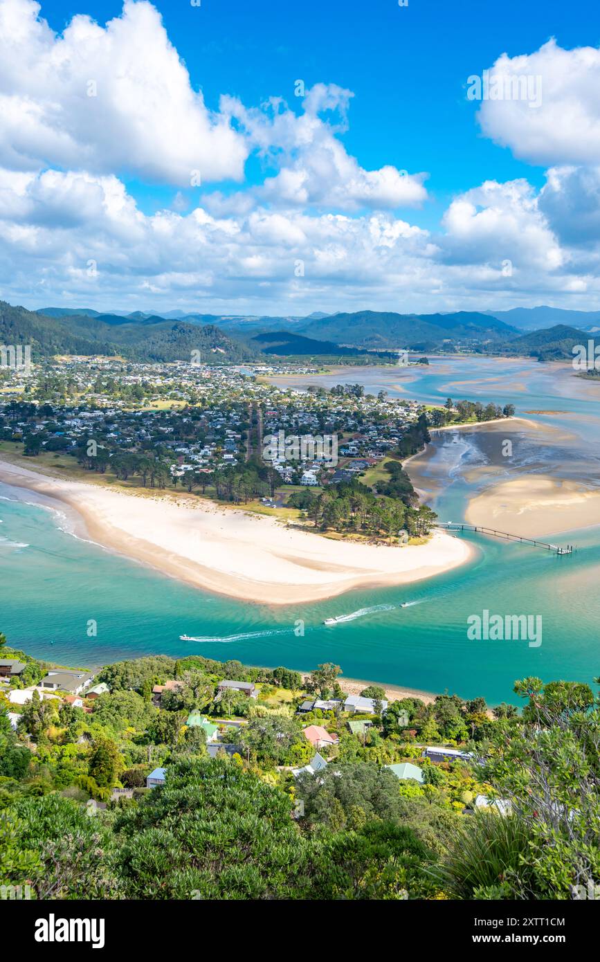The view of the coastal village of Pauanui from the top of Mount Paku ...