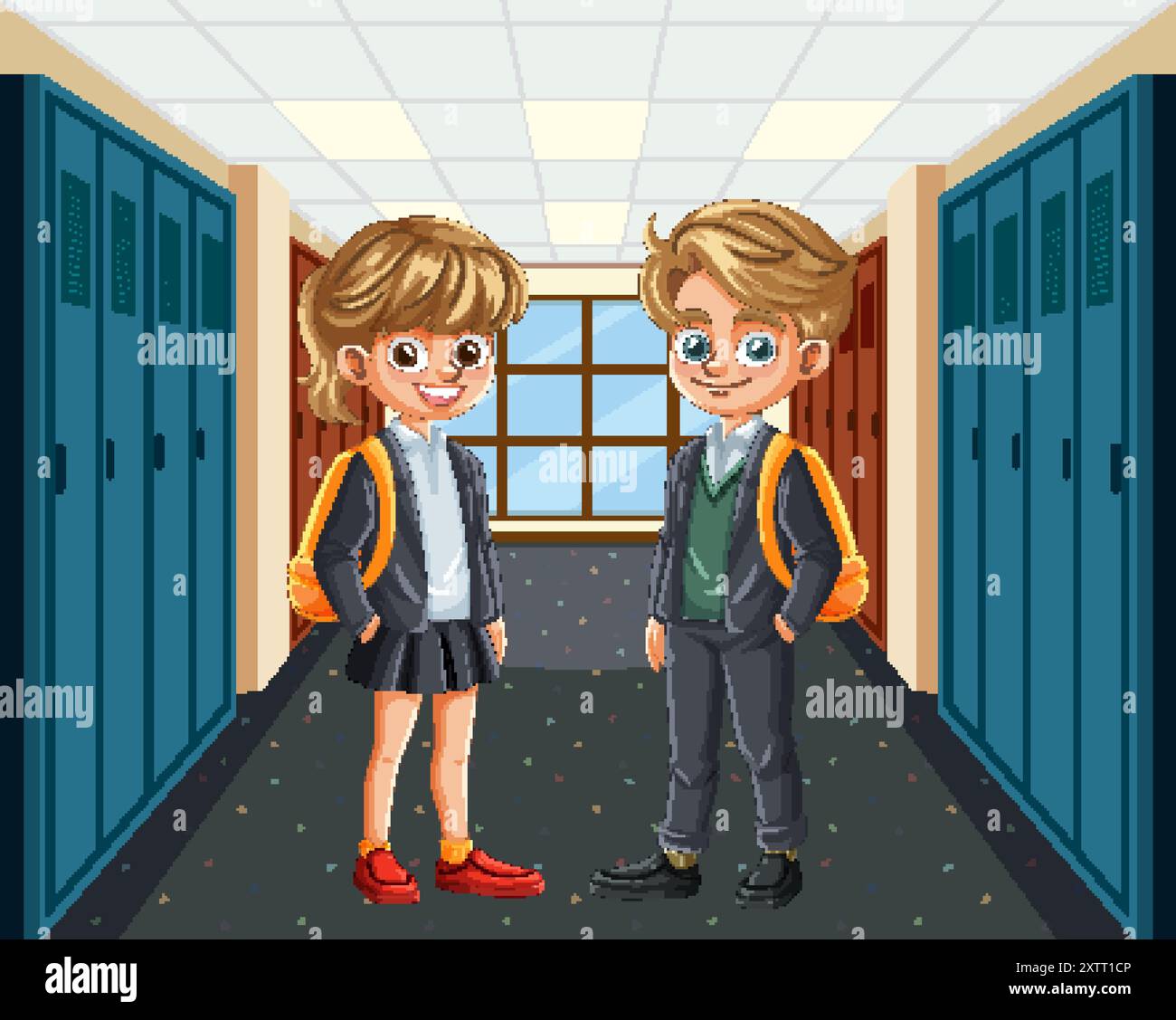 Two students standing in a school hallway Stock Vector Image & Art - Alamy