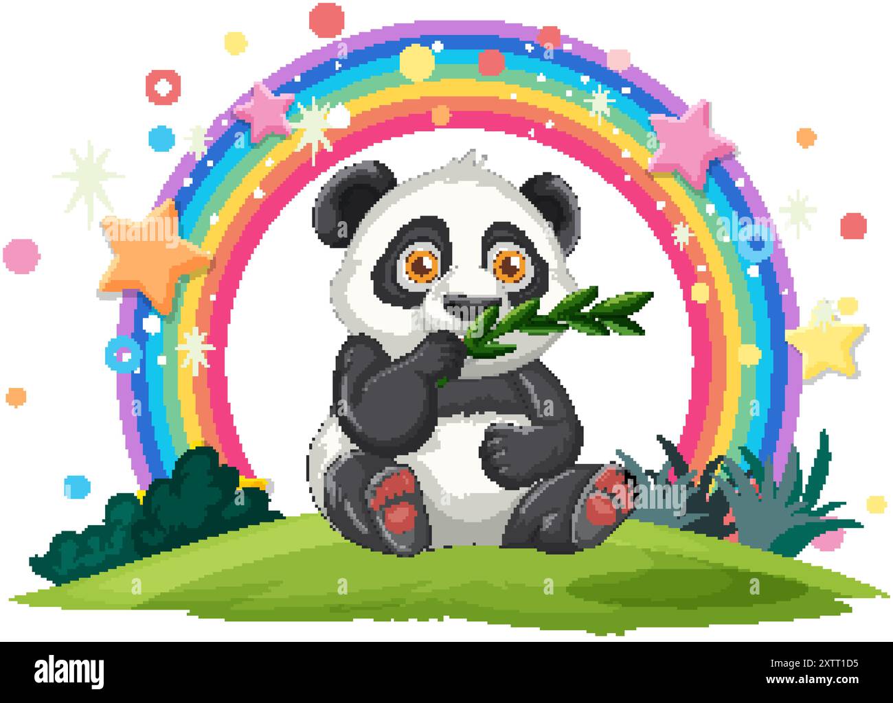 Cute panda holding bamboo under a rainbow Stock Vector Image & Art - Alamy