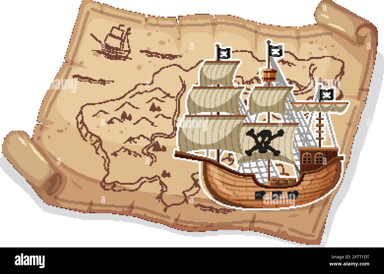 Pirate ship sailing on an ancient map Stock Vector Image & Art - Alamy
