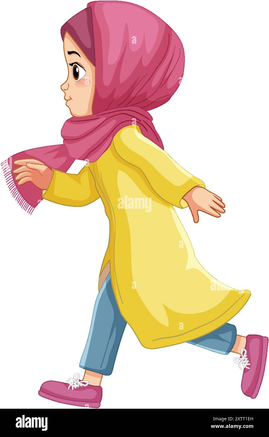 Illustration of a girl in a hijab running Stock Vector Image & Art - Alamy