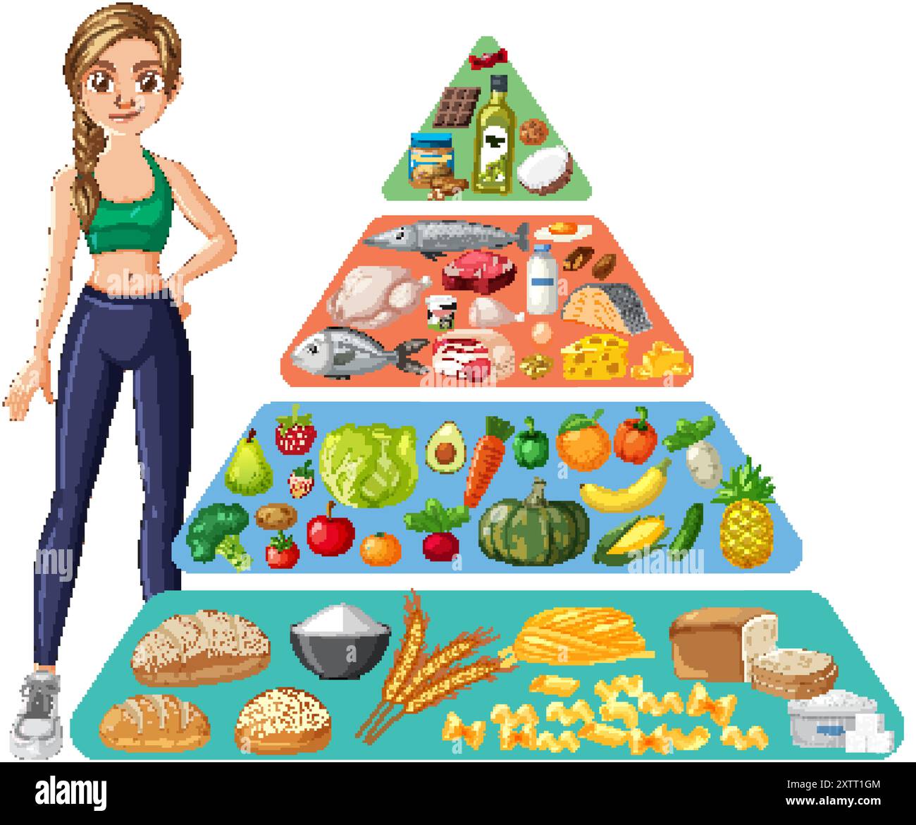 Illustration of food pyramid with various food groups Stock Vector ...