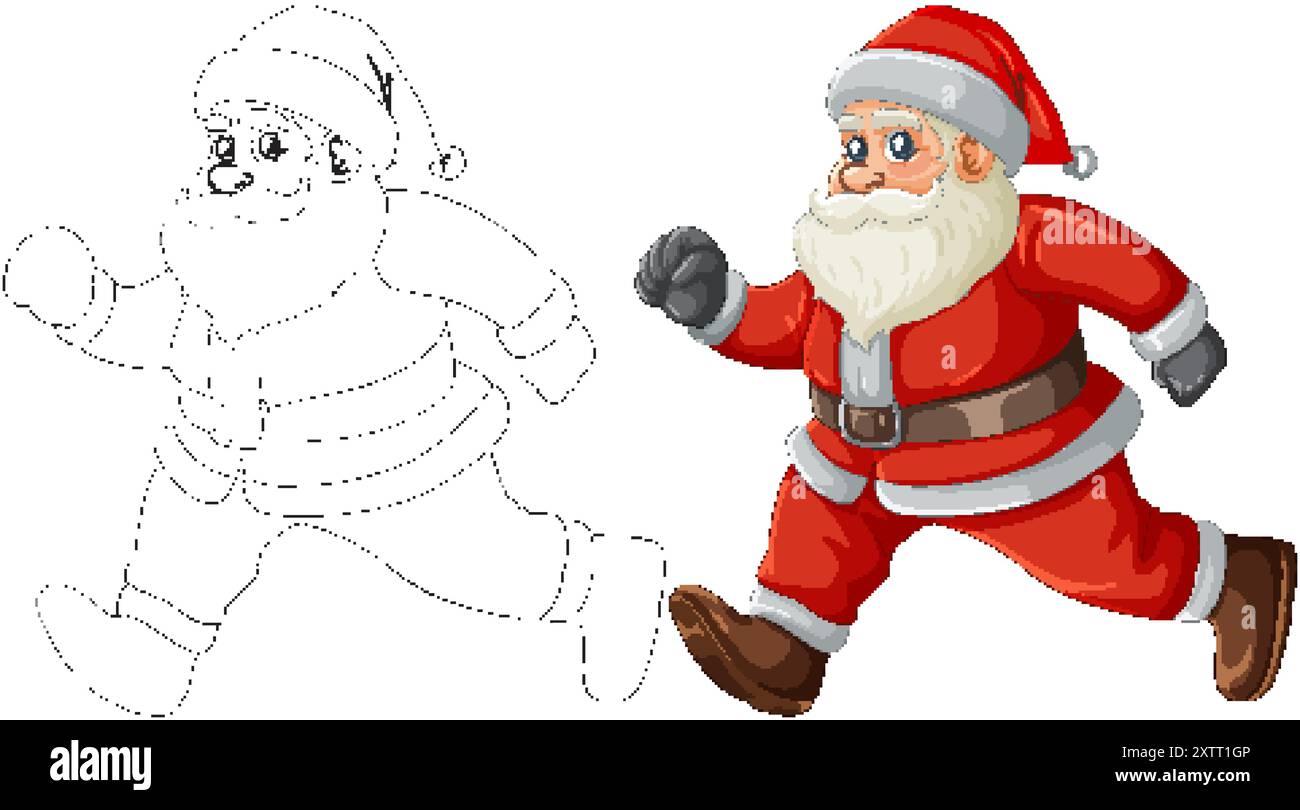 Santa Claus running in full color and outline Stock Vector Image & Art ...