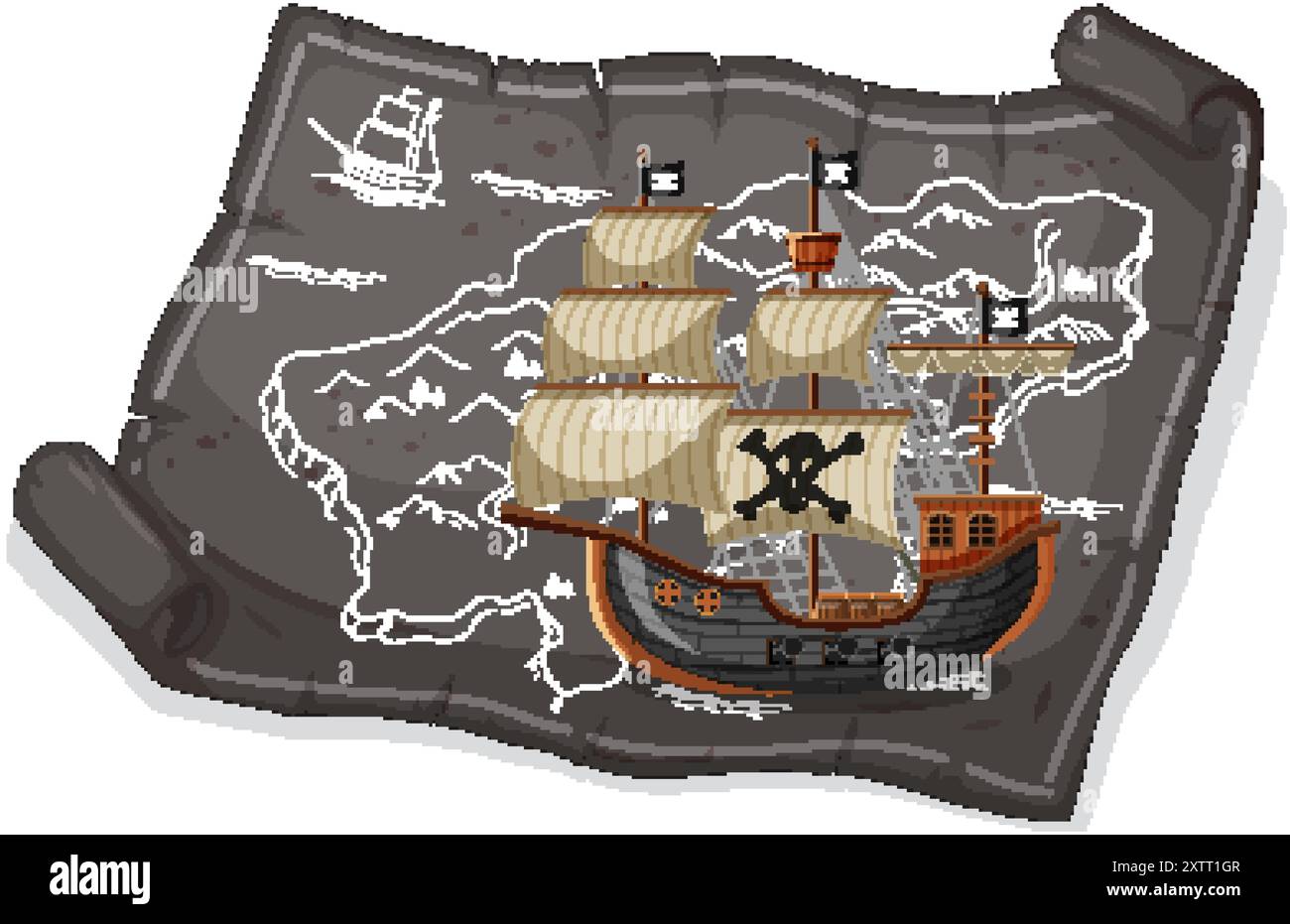 Pirate ship sailing on an ancient map Stock Vector Image & Art - Alamy
