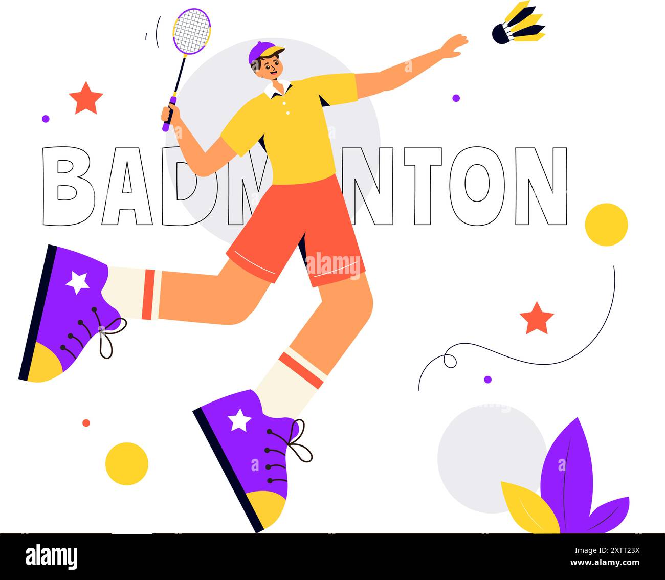 Vector Illustration of a Badminton Player with a Shuttle and Racket on ...