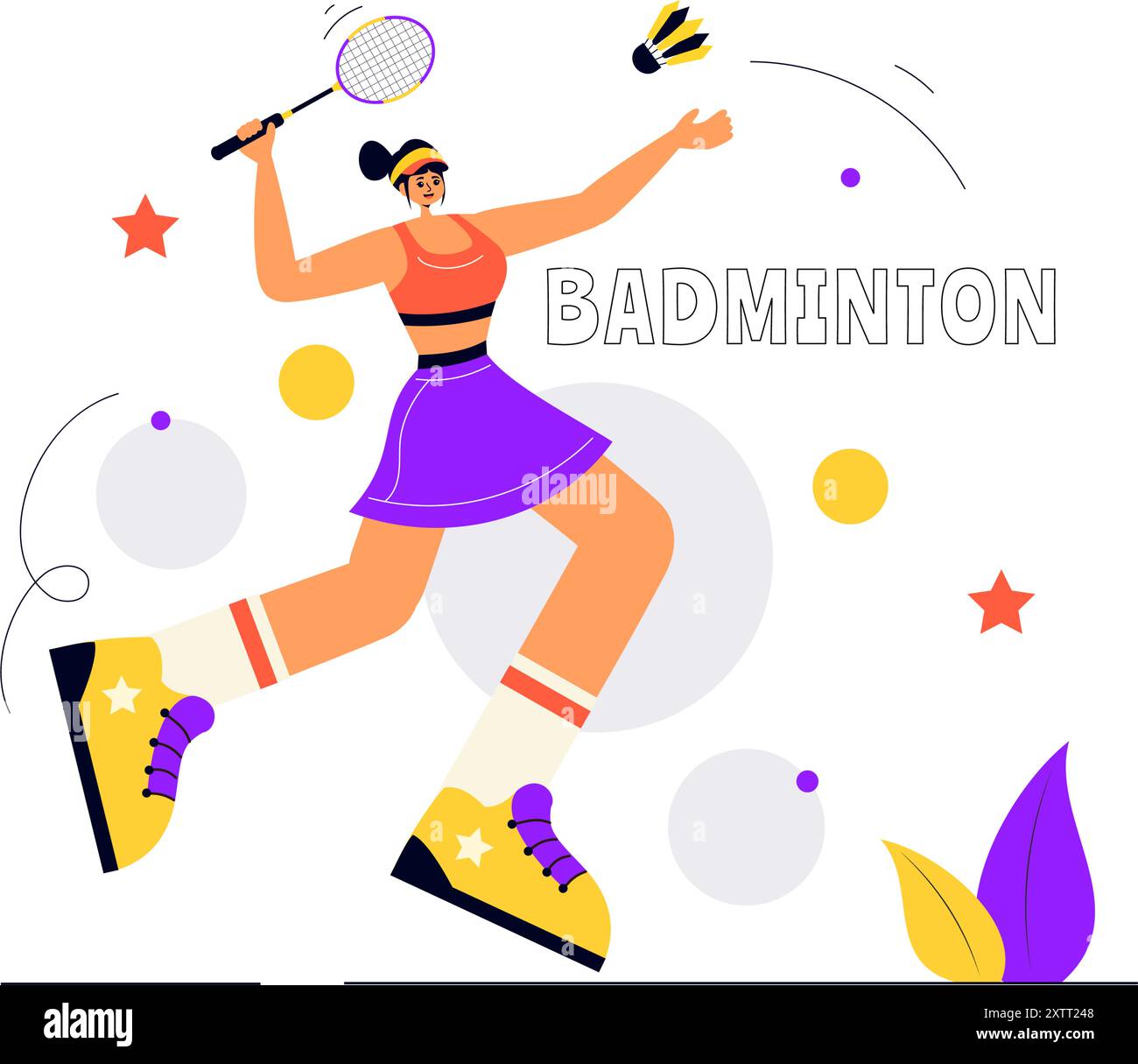 Vector Illustration of a Badminton Player with a Shuttle and Racket on ...
