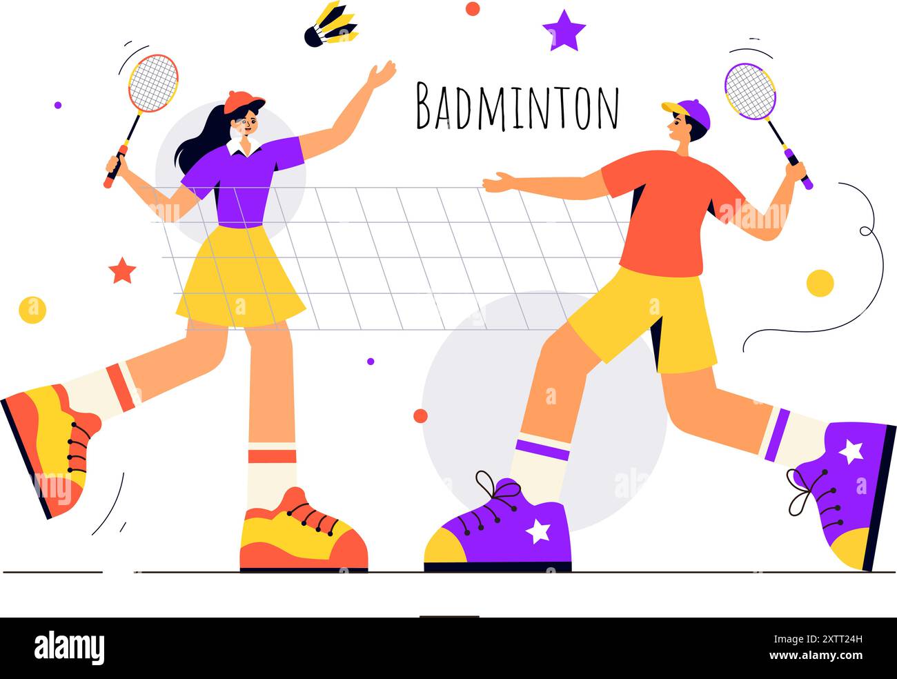 Vector Illustration of a Badminton Player with a Shuttle and Racket on ...