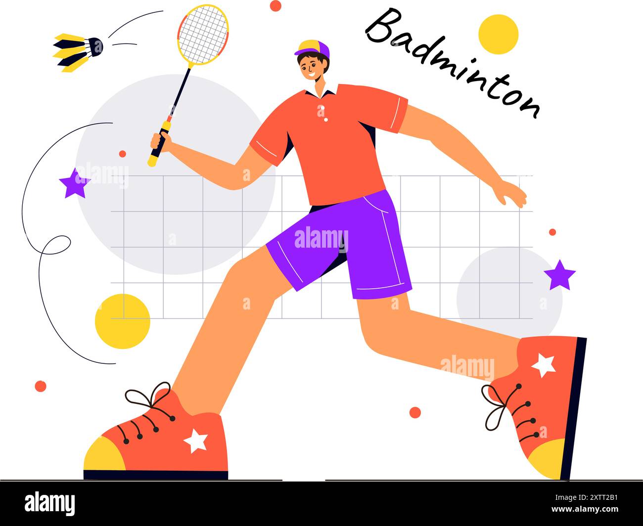 Vector Illustration of a Badminton Player with a Shuttle and Racket on ...