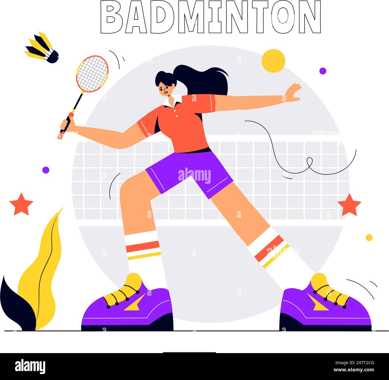Vector Illustration of a Badminton Player with a Shuttle and Racket on ...