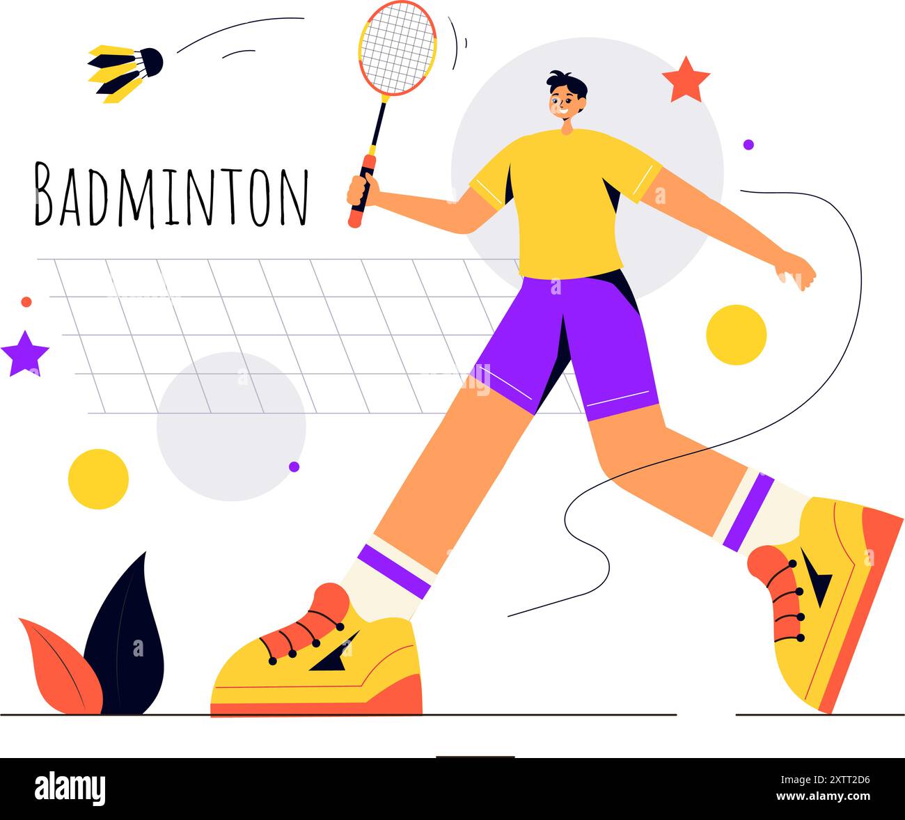 Vector Illustration of a Badminton Player with a Shuttle and Racket on ...