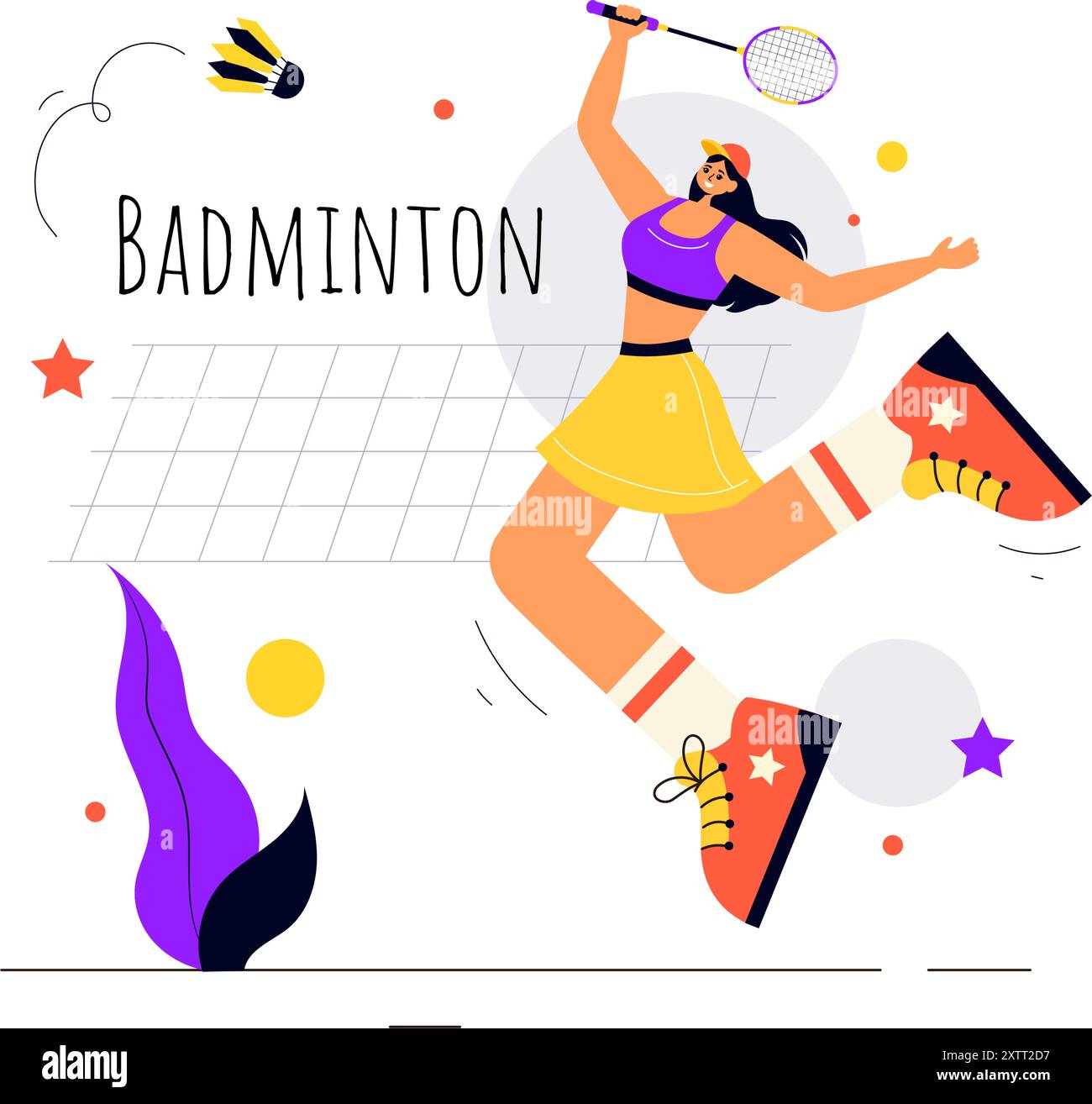 Vector Illustration of a Badminton Player with a Shuttle and Racket on ...