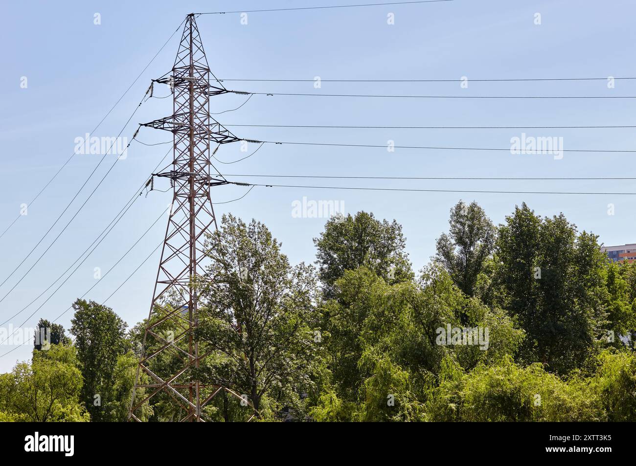 The large high-voltage transmission towers. Steel power pylon ...