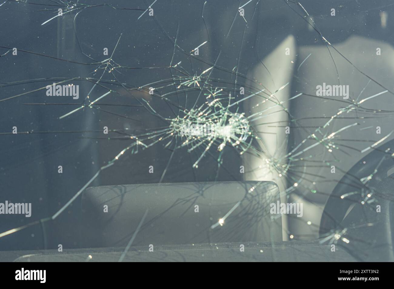 Smashed vehicle windscreen with massive hailstorm damage Stock Photo ...