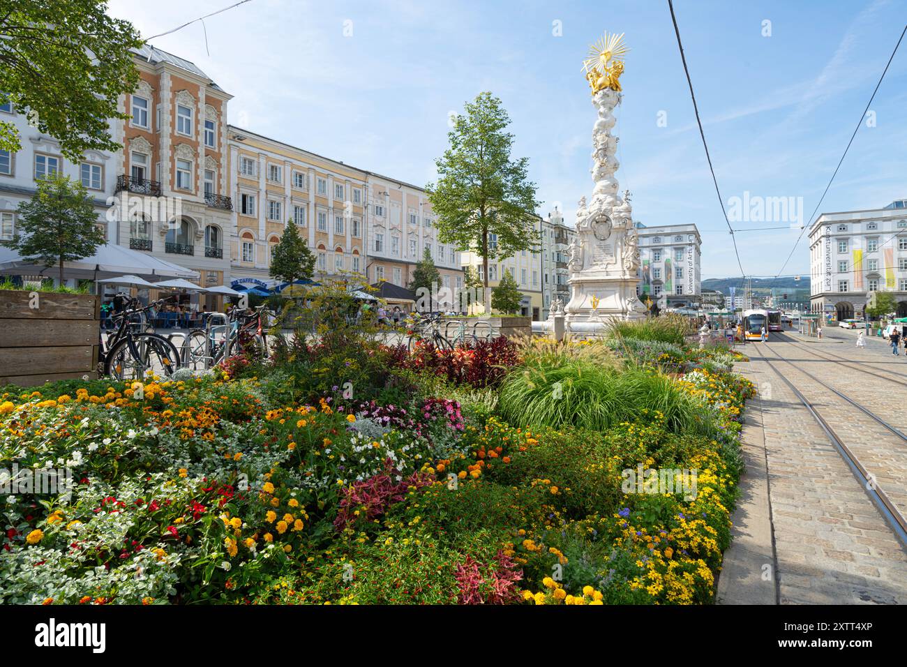 Linz, Austria. August 12, 2024. view of the Trinity Column in ...