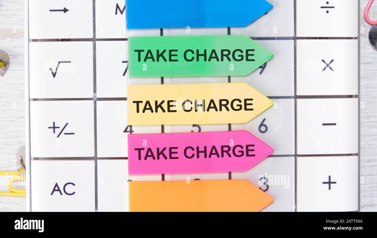 Conceptual take charge symbol. Copy space. TAKE CHARGE words written on ...