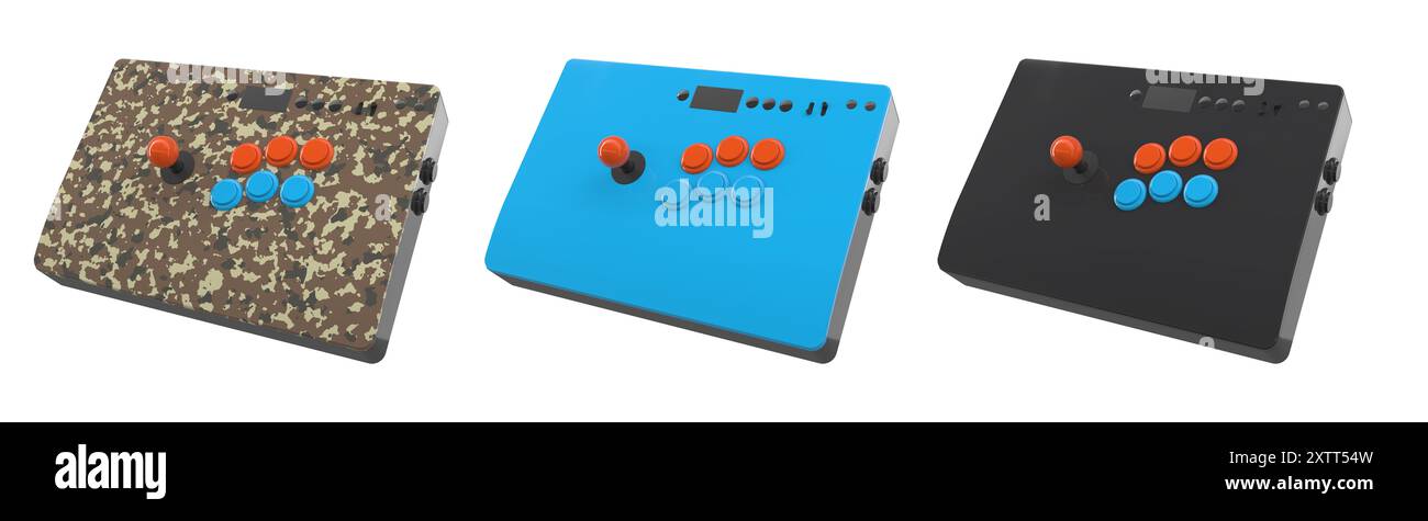 A set of arcade joysticks on isolated on white background with clipping ...