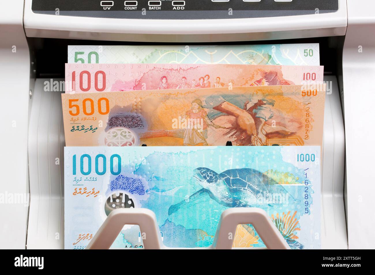 Maldivian money - rufiyaa in the counting machine Stock Photo - Alamy
