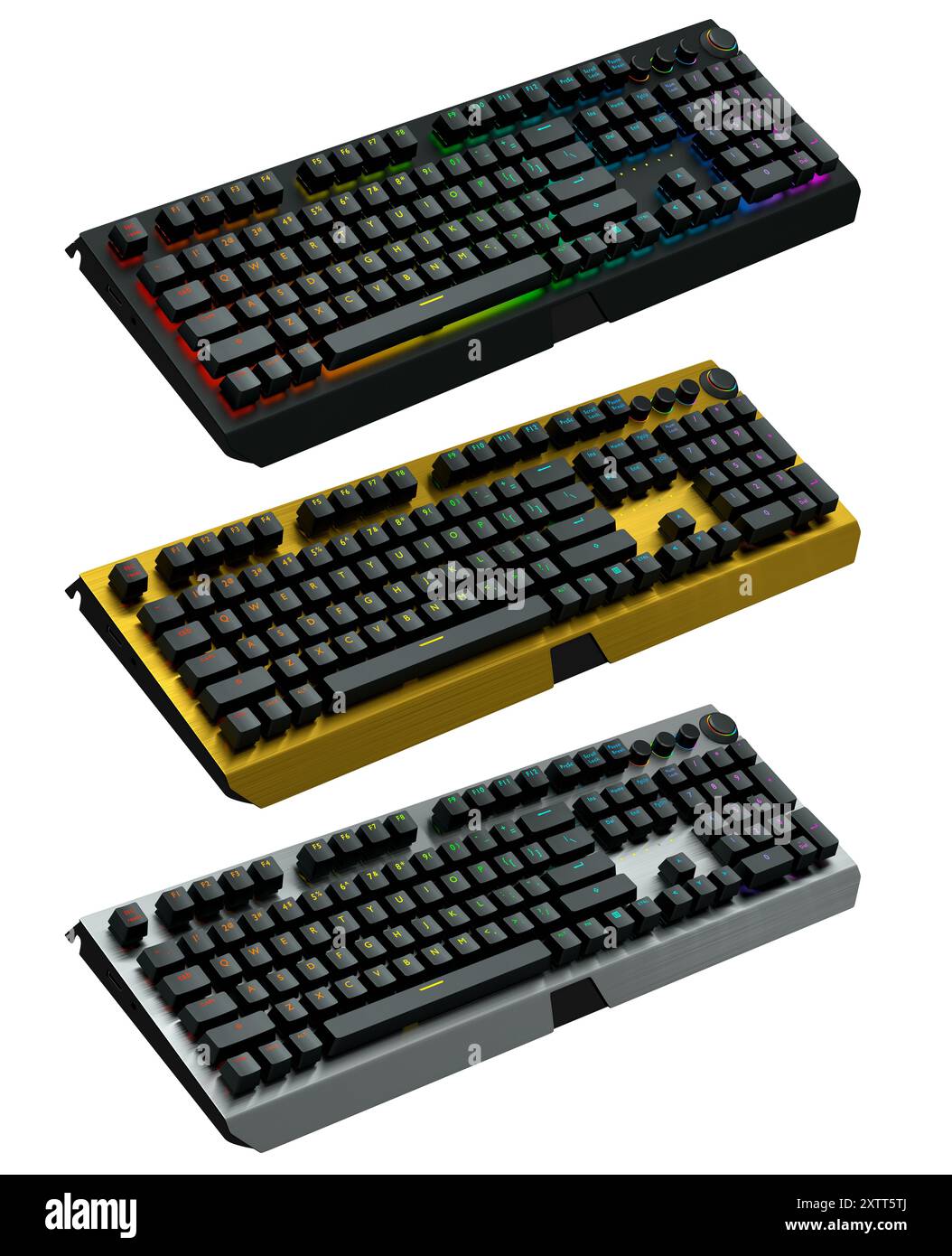 Collection of mechanical keyboards isolated on white background with ...