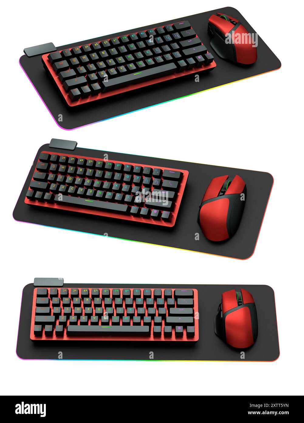 Collection of mechanical keyboards and mouse isolated on white ...