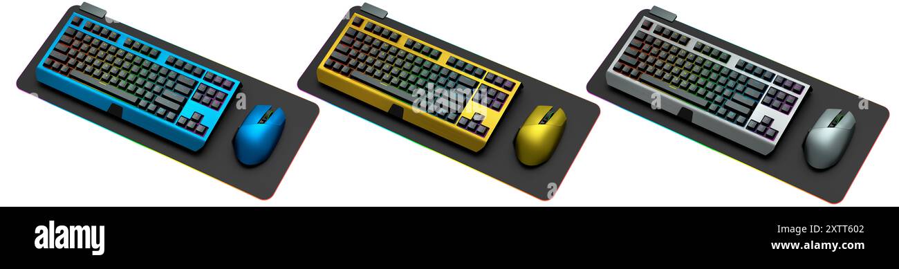 Collection of mechanical keyboards and mouse isolated on white ...