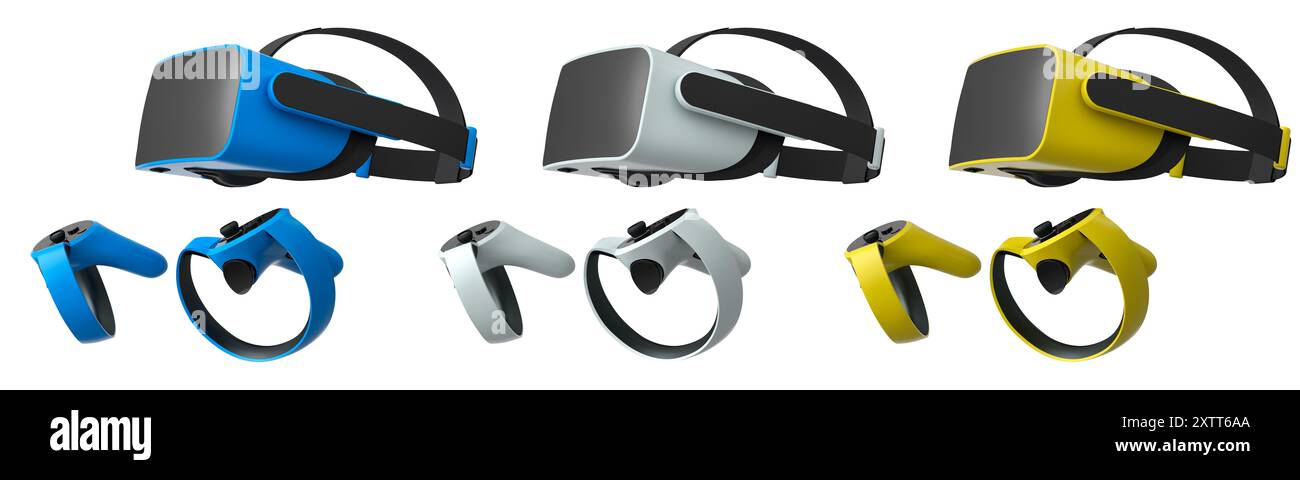 Virtual reality glasses and headset with controllers isolated on white ...