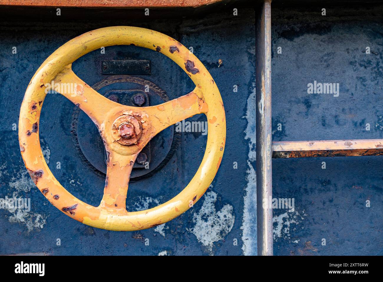 yellow valve on blue metal background mechanical engineering railroad ...