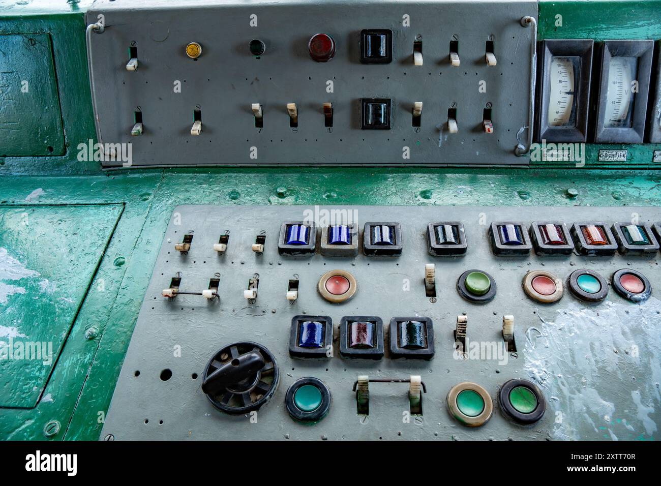 Details of an old rusty train control panel technology mechanical ...