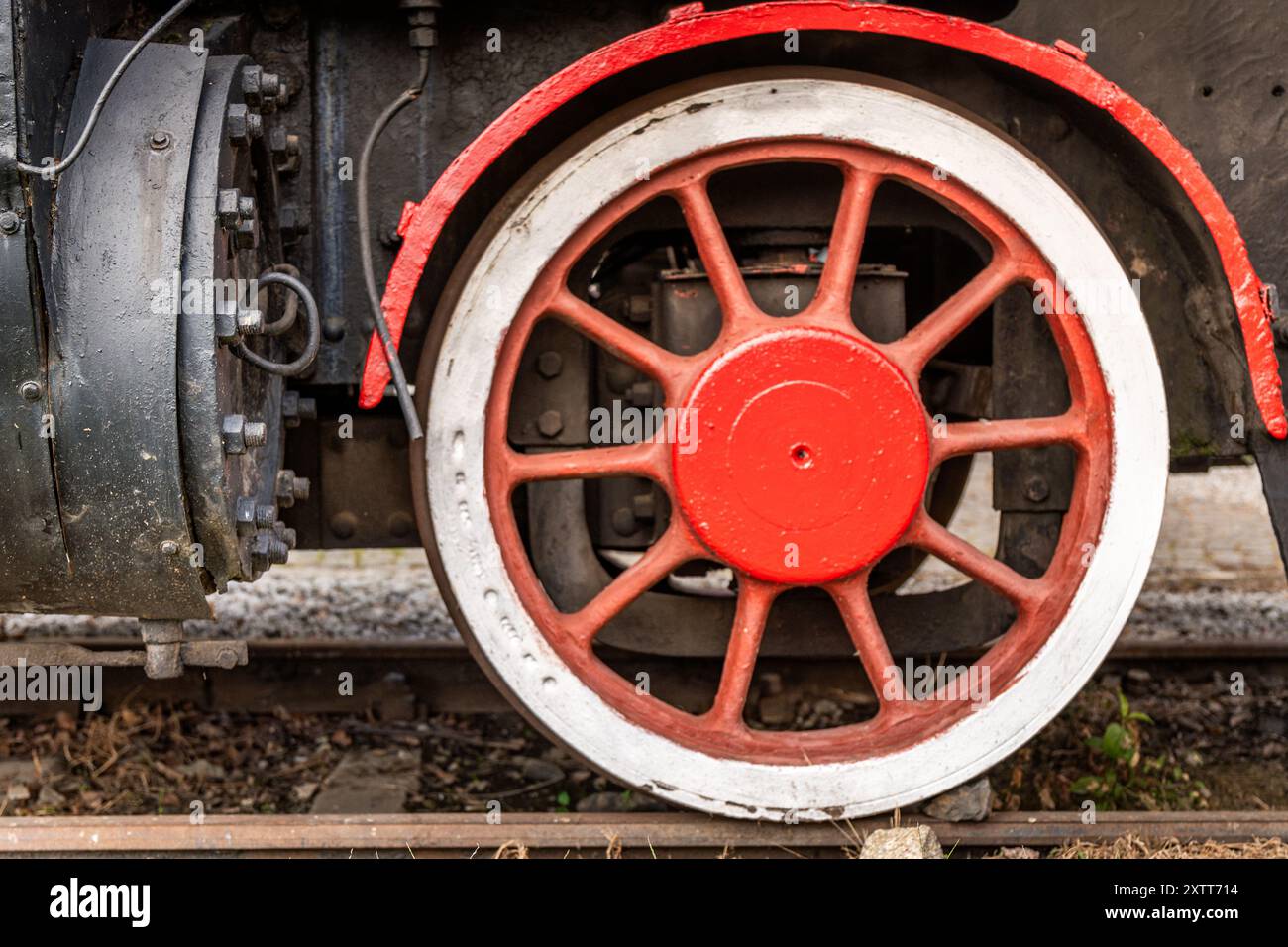 Rusty steam train wheel showing intricate details from an old ...