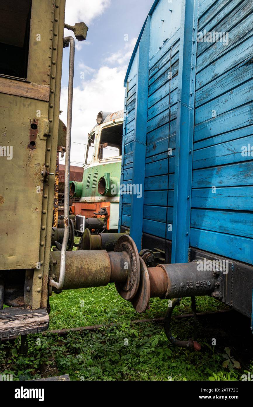 Old rusty steam train details weathered textures and colors in a ...
