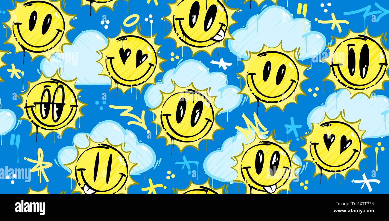 Cool Abstract Graffiti Style Happy Smiling Suns On the Sky With Some ...